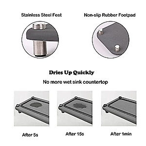 ROBBEAR Kitchen Bathroom Sink Organizer Fast Drying Stone Diatomaceous Earth Water Absorbing Sink Tray for Cup, Soap Bottle, Sponge Holder, Rack for countertop with Stainless Steel Feet (Dark Grey)