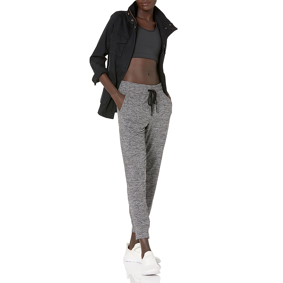 Amazon Essentials Women's Brushed Tech Stretch Jogger Pant (Available in Plus Size), Dark Grey Space Dye, Medium