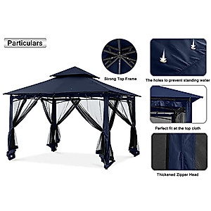 MASTERCANOPY Outdoor Garden Gazebo for Patios with Stable Steel Frame and Netting Walls (8x8,Navy Blue)