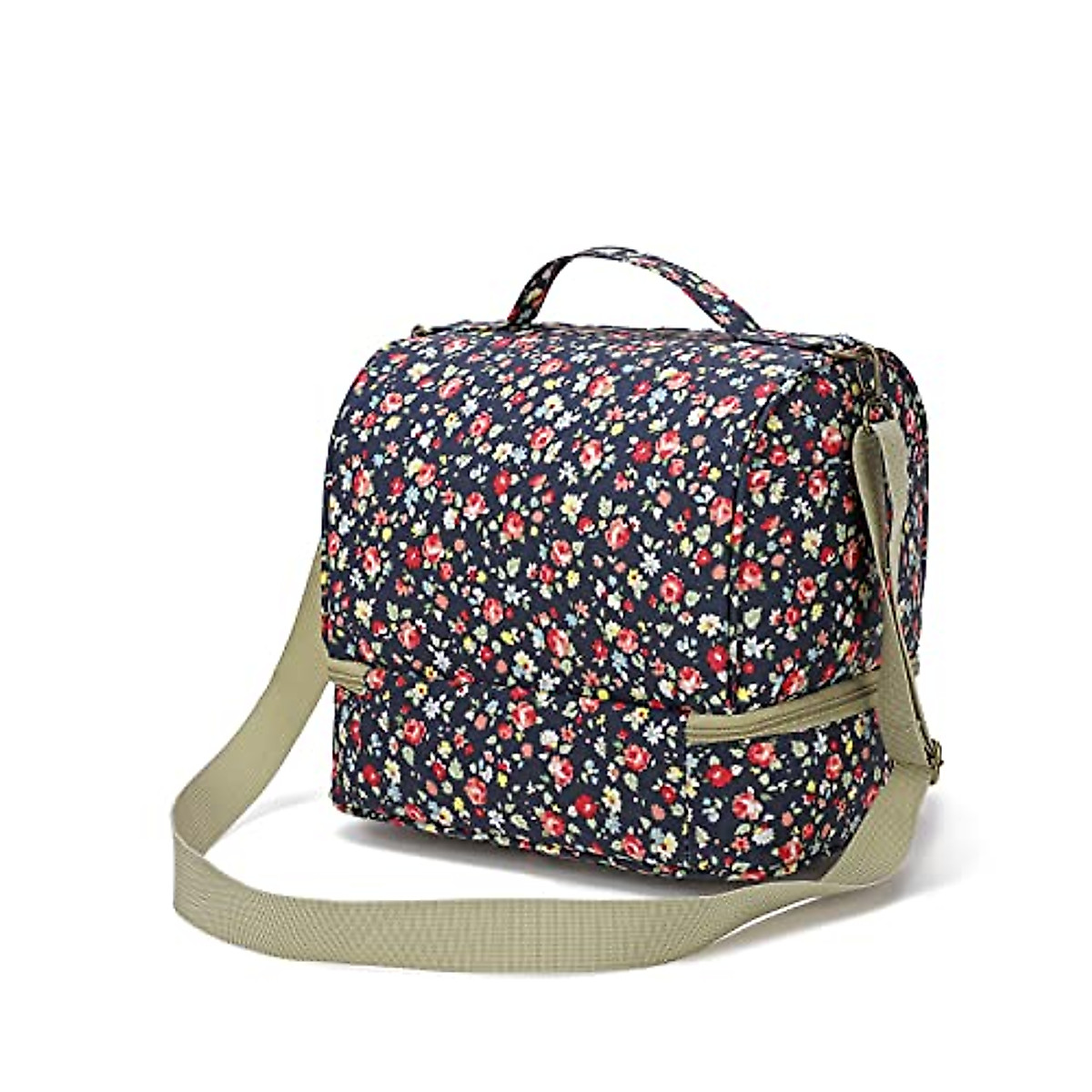 Lunch Bag Tote for Women Men Double Deck Lunch Box with Shoulder Strap Insulated Leakproof Cooler Bag, Blue