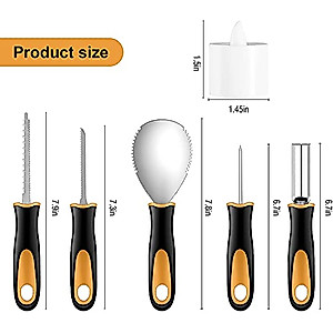 Yixiang Halloween Pumpkin Carving Kit, 5 Pieces Heavy Duty Professional Stainless Steel Carving Tools Set for Halloween Decorations, Included 4 LED Candles