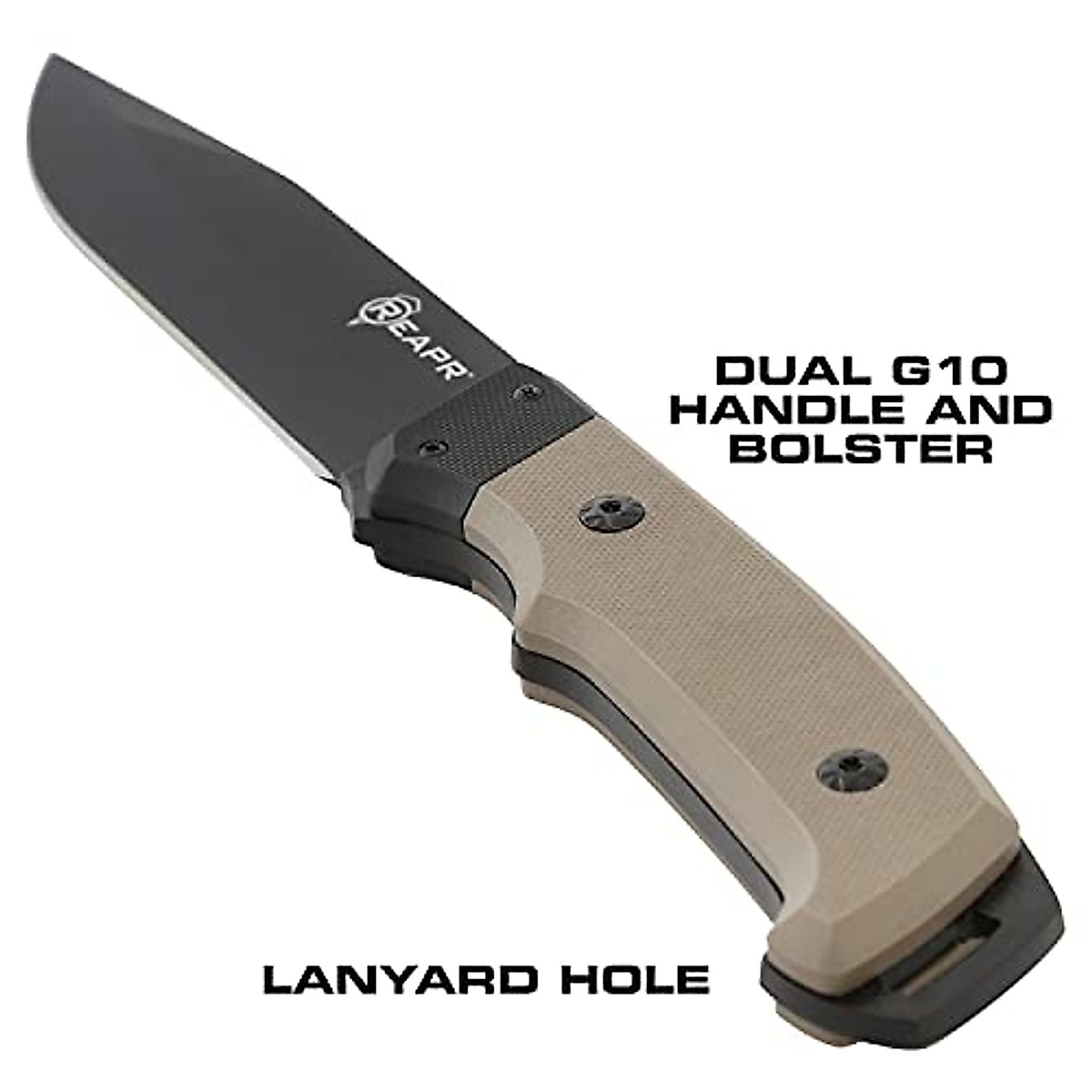 Reapr 11009 5" Brigade Full Tang Fixed Blade Knife, Modified Drop Point Blade, Dual G10 Handle, Ballistic Nylon Sheath, For Outdoor, Tactical, and EDC