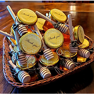 Adabocute 40 Pack Mini Honey Jars with Wood Dipper | Gold Lid | Bee Pendants| | Beige Gift Bags | Thanks for Beeing Here Tags | Ideal for Baby Showers & Wedding Favors