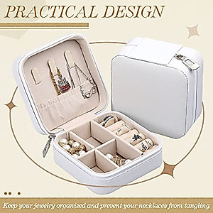 Yinkin 12 Pcs Mini Travel Jewelry Case Bridesmaid Proposal Gift Boxes Small Jewelry Organizer PU Leather Earring Organizer Box Bulk Travel Accessories Portable Travel Jewelry Holder (White)