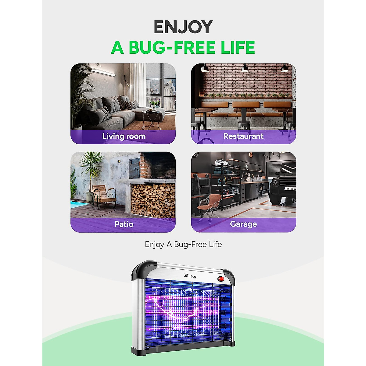 Buzbug LED Bug Zapper Indoor, 10 Years Lifespan 3 Lamps Sustainable Less Power, 3800V Powerful Electric Mosquito Zapper, Durable Fly Trap Mosquito Trap, Fly Killer Fly Zapper -MA009