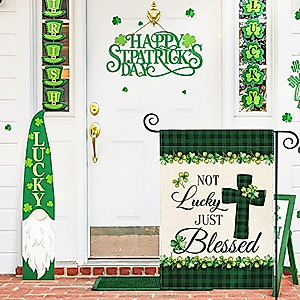 AVOIN colorlife Lucky Clover St Patricks Day Garden Flag Double Sided, Buffalo Plaid Rustic Farmhouse Shamrock Yard Outdoor Flag 12x18 Inch