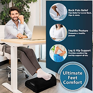 ComfiLife Foot Rest for Under Desk at Work – Adjustable Desk Foot Rest for Office Chair, Gaming – Ergonomic Teardrop Design for Back, Hip & Leg Pain Relief – 100% Memory Foam (Black)