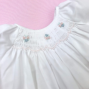 Petit Ami Baby Girls' Hand-Embroidered Smocked Bubble (White, Newborn)