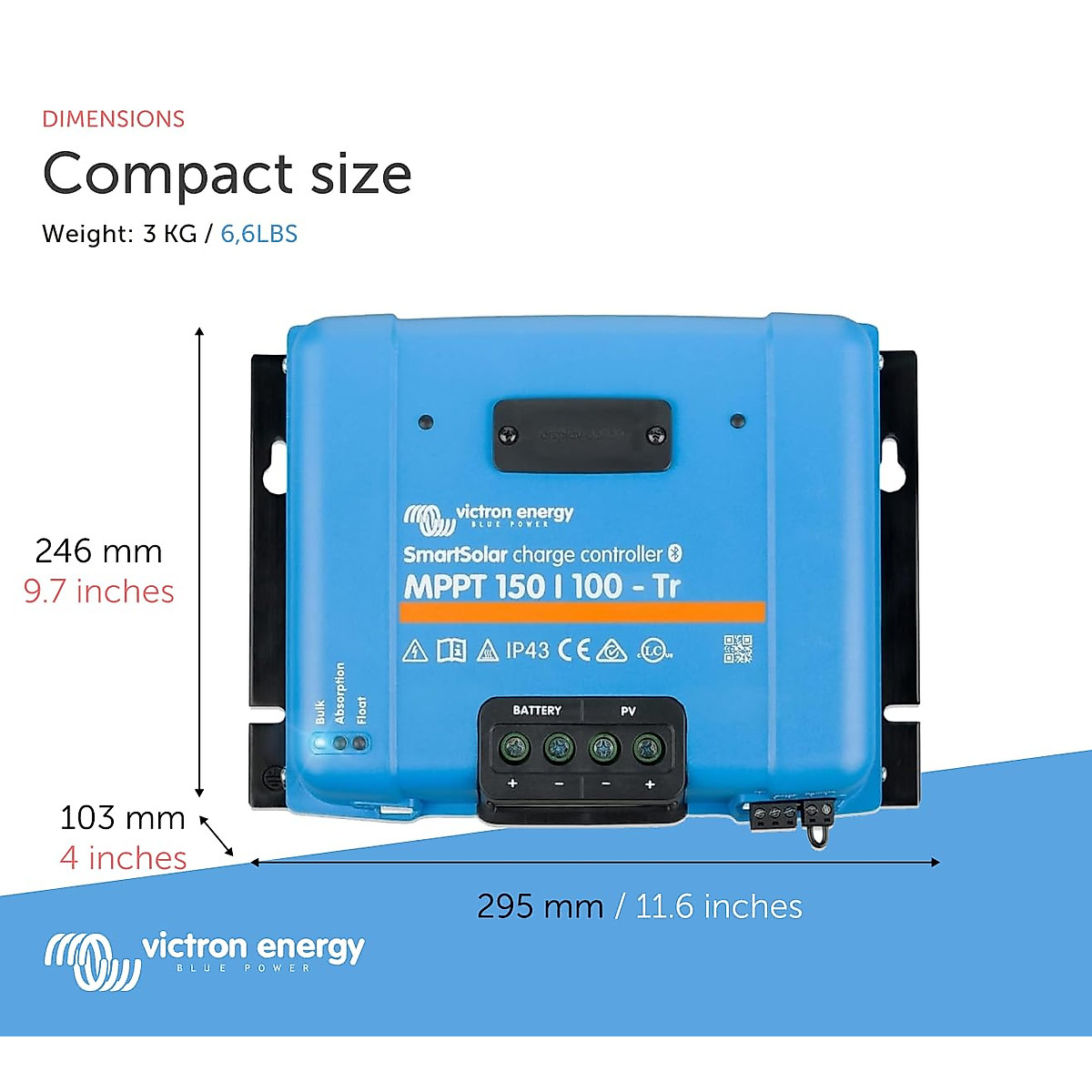 Victron Energy SmartSolar MPPT Tr 150V 100 amp 12/24/36/48-Volt Solar Charge Controller (Bluetooth)