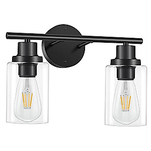 Bathroom Vanity Light Fixtures,2 Light Matte Black Farmhouse Light,UL Listed Vintage Sconces Lighting, Bath Wall Mounted Lights with Glass Shade,Porch Wall Lamp for Mirror,Living Room,Bedroom,Hallway