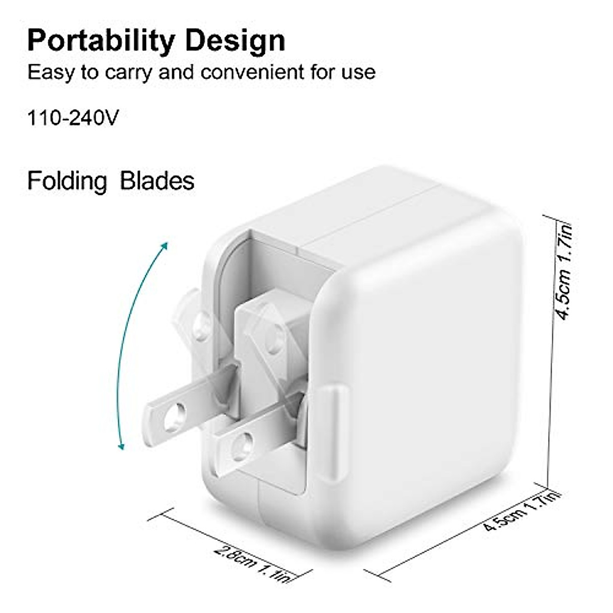 iPad Charger iPhone Charger【Apple MFi Certified】 [2-Pack] 12W USB Wall Charger Foldable Travel Plug Block with 6FT USB Flat Ribbon Cable Compatible with iPad iPhone, iPad, Airpod