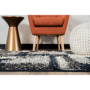 Rugshop Distressed Modern Boxes Plush Shag Area Rug 7'10" x 10' Navy