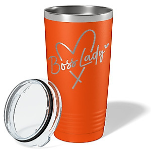 Boss Lady Big Heart Tumbler Birthday Gifts for Women, Coworker, Boss on Orange 20 oz Stainless Steel Insulated Cup with Lid - Travel Mug for Mom