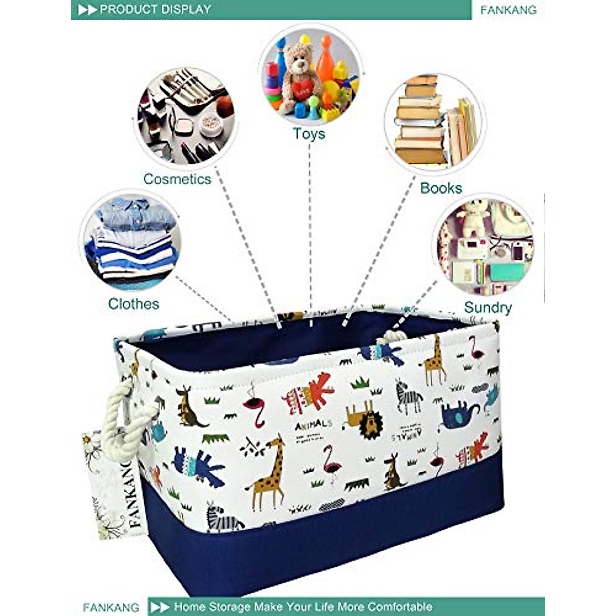 FANKANG Rectangular Laundry Basket Nursery Storage Fabric Storage Bin Storage Hamper,Book Bag,Gift Baskets (Animals)