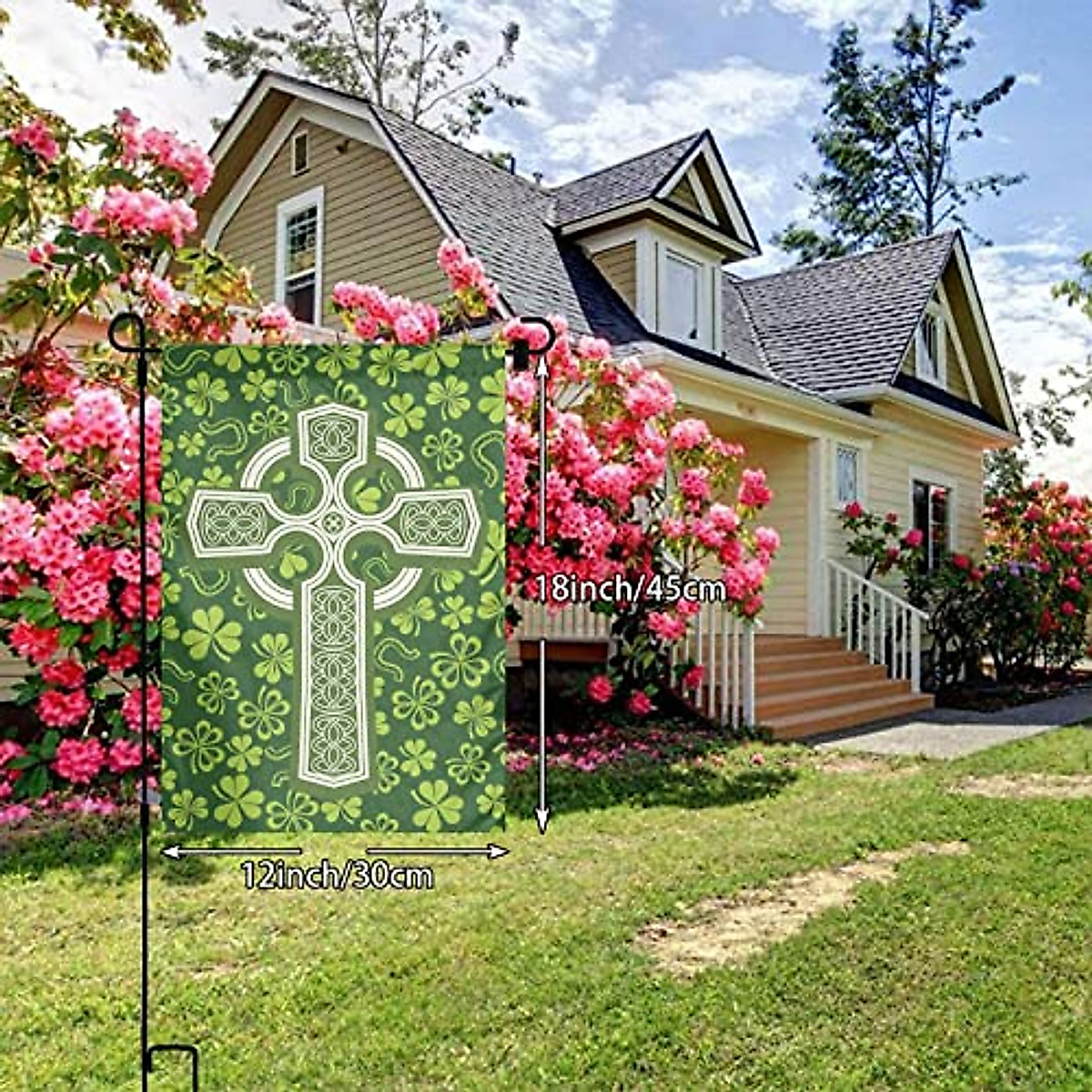 Celtic Cross Happy St. Patrick's Day Garden Flag 12 x 18 Inches Double Sided Banner Funny Yard Flags for Room Rustic Farmland Lawn House Festival Birthday Anniversary