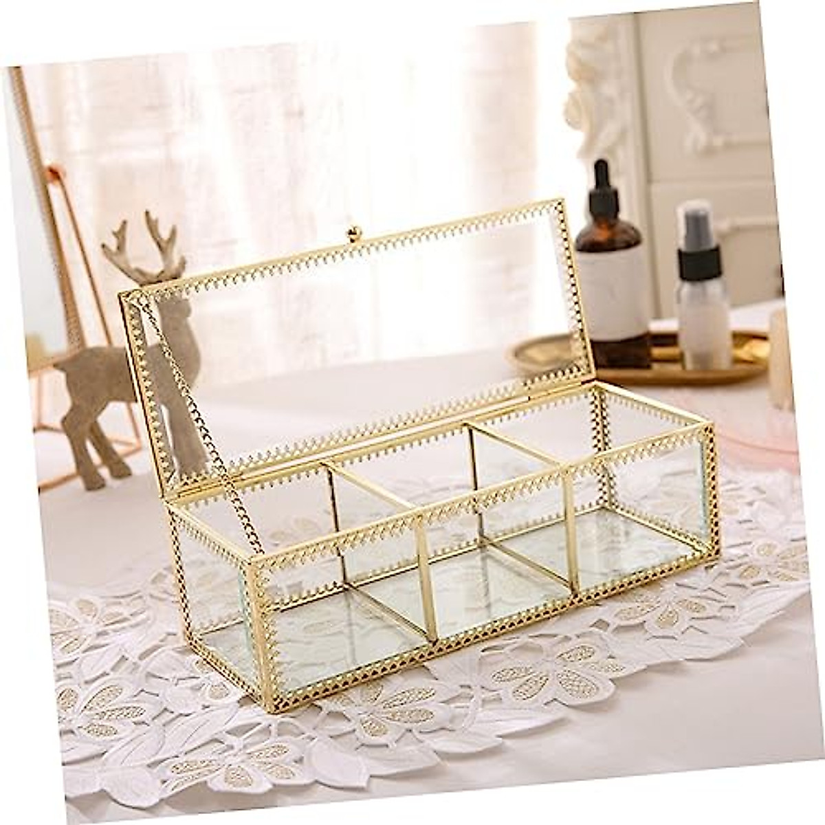 Holibanna Box Jewelry Storage Box Compartment Makeup Case Jewelry Display Boxes Tea Holder for Tea Bags Organizer Jewelry Storage Organizer Drawer Organizer with Lid Glass Jewelry Box Office
