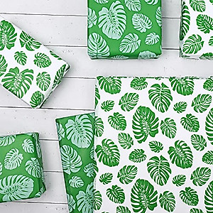 Whaline Tropical Palm Leaves Tissue Paper Folded Flat Green White Gift Wrapping Paper Art Paper for Spring Summer DIY Gift Packing Party Favor Holiday Paper Flower Craft Making, 14 x 20Inch, 90Sheet