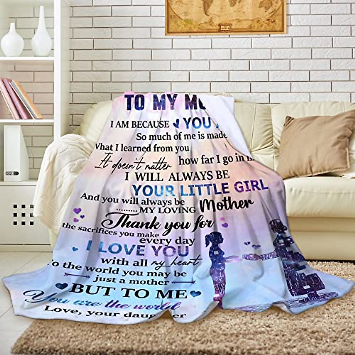 ARTHMOM Personalized Blanket Gifts for Mom Dad, Cozy Fleece Sofa Throw Blankets for Christmas Anniversary Valentines Birthday Day (to Mom from Daughter-Colorful, 60" x 50")