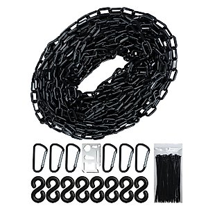 Black Plastic Chain - 50 32 65 Feet Plastic Safety Barrier Chain for Crowd Control, Parking Barrier and Delineator Post with Base - Safety Security Chain with Accessories