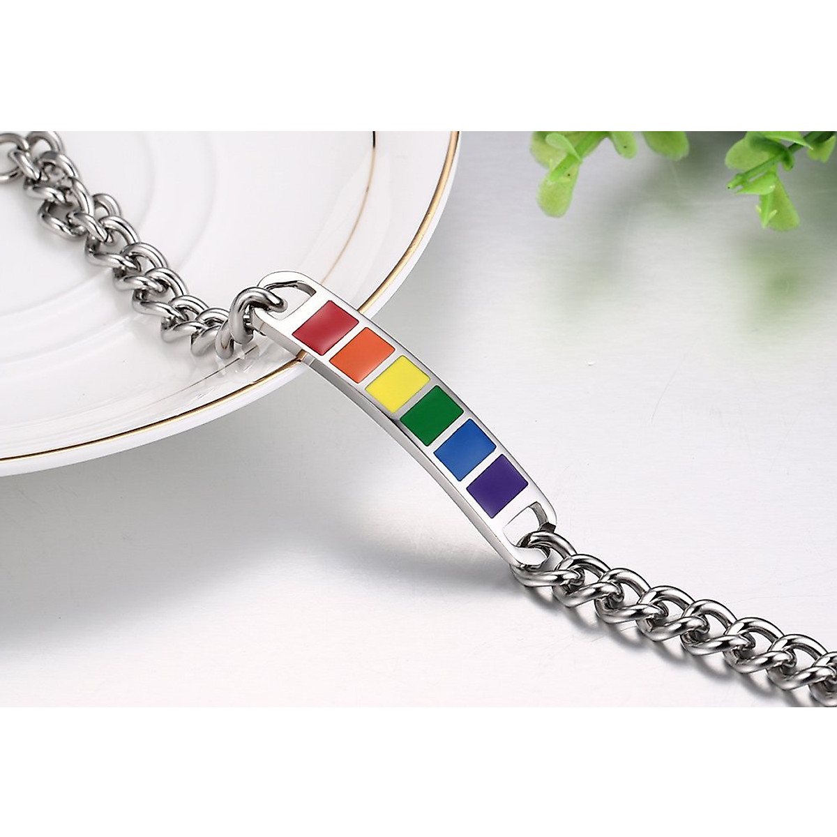 VNOX Jewelry Stainless Steel Rainbow Rubber Gay & Lesbian Pride Bracelet,Width 10mm,8"