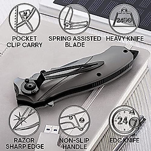 Grand Way Bundle of 2 Items - Pocket Knife for Men - Folding Knofe - EDC Fold Knives - Sharp Blade Knifes - Tactical Knofe - Camping Hunting Hiking Fishing EDC Survival Knife Gifts for Men