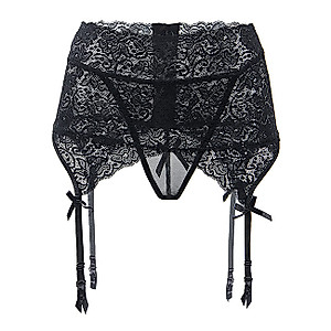 Plus Size Garter Belt High Waisted Sexy Lace Garter Panty Suspender Belt with 4 Clips for Women's Stockings M-5XL (Black, X-Large)