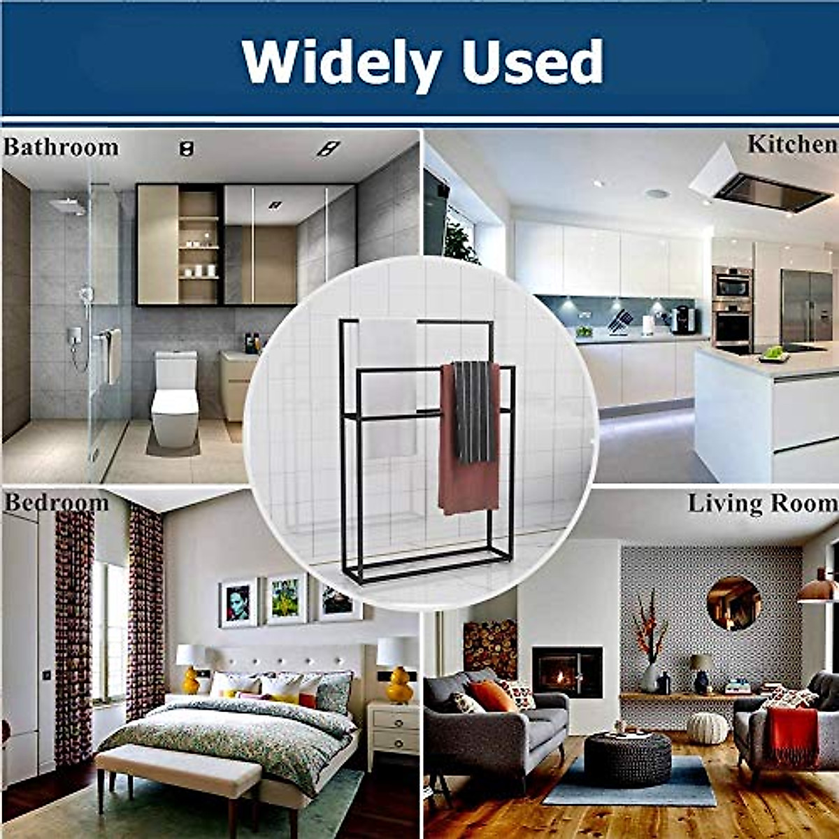 Stand Alone Towel Racks for Bathroom, Freestanding Towel Rail Rack, 2-Tier Black Metal Towel Bar Stand, Towel Valet Stand Quilt Rack Organizer for Pool, Tub or Showerblack-65x20x110cm