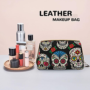 MZERSE Vintage Makeup/Travel/Cosmetic Portable Bag with Zipper, Lightweight Toiletry Bag Case Pouch Compatible With Halloween Mexican Day Dead Sugar Skulls, Luxury Cash Pencil Bag Gift