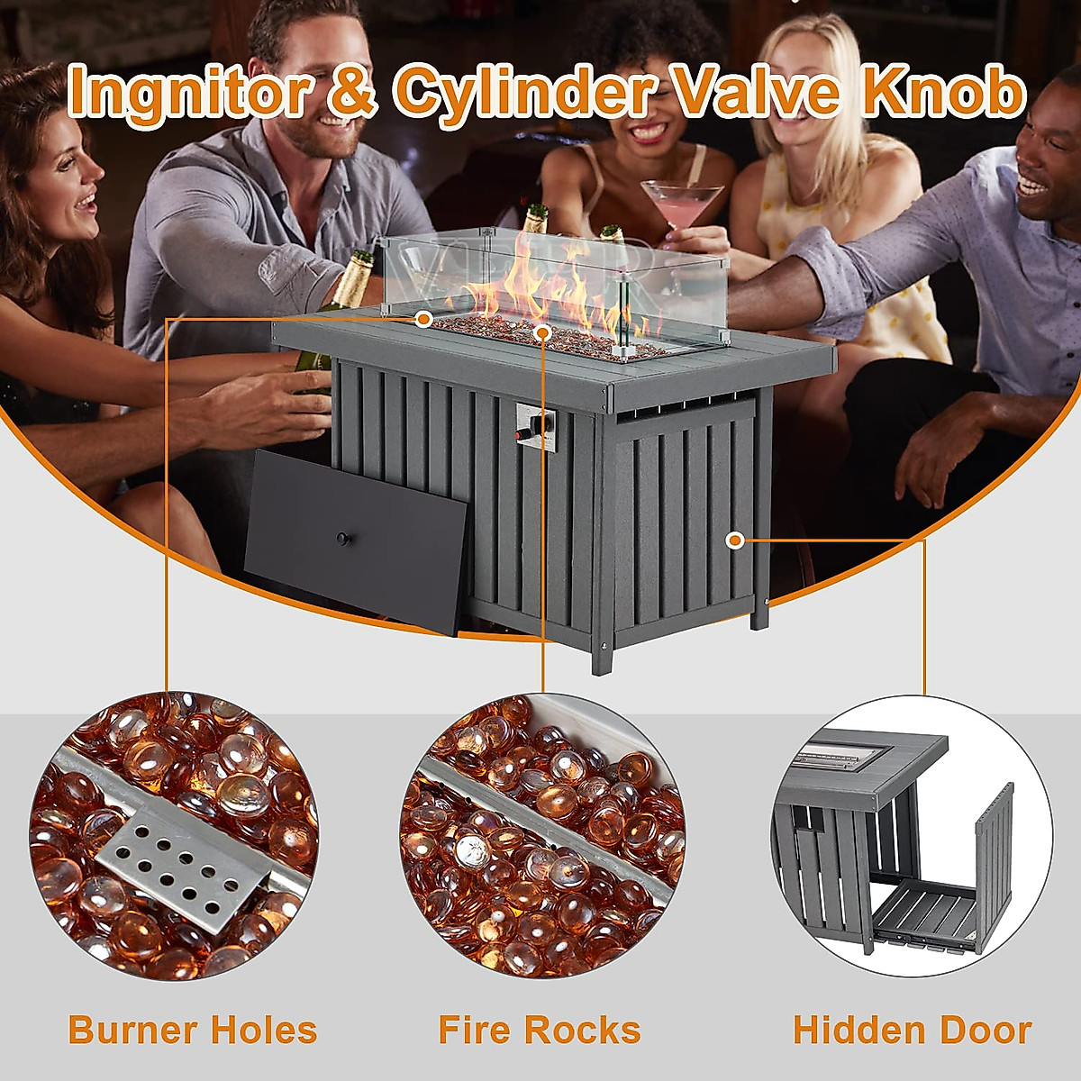 EROMMY Gas Fire Pit Table,38 Inch 50,000 BTU Round Propane Firepits with Lid and Fire Glass,CSA Certification,Add Warmth and Ambience to Gatherings and Parties on Patio Deck Garden Backyard,Brown