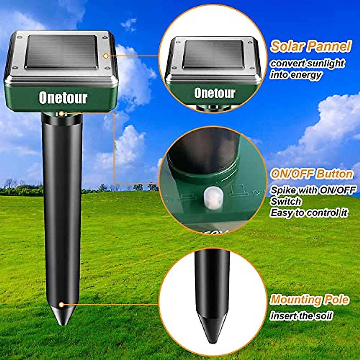 Pack of 4 Solar Mole Repellent Sonic Gopher Repellent Vole Chaser Mole ...