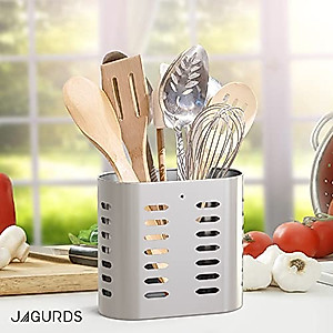 JAGURDS Stainless Steel Kitchen Utensil Holder for Countertop - Spoon and Fork Holder Silverware Caddy - Hanging Utensil Holder (1 pc - Stainless Steel Mirror Finish)