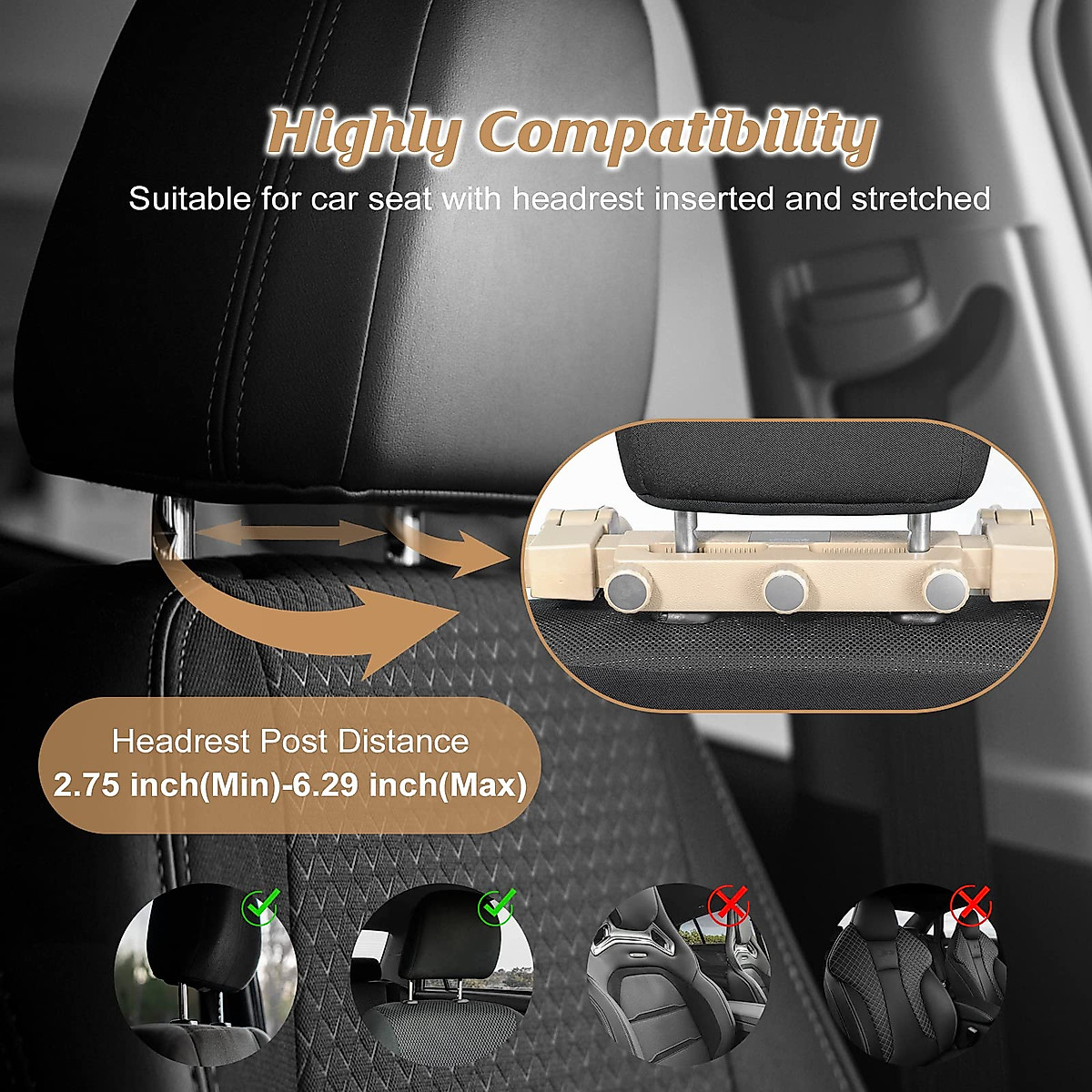 SanLead Car Headrest Pillow Beige, Adjustable Car Seat Head Neck Support, Memory Foam Road Pal Headrest, U Shaped Kids Car Sleeping Pillow for Travel