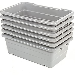 Gray Plastic Bus Tub (Pack of 6) Commercial Tote Box Cross Stack Nest Utility Tote Tub/Bud Box W/O Lid, 25” L x 16” W x 9” H - for Food Service, Airport, Cafeteria, Seafood, Vegetables, Transporting