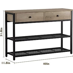 NOIFUM Console Table with 2 Drawers, 40 Inch Sofa Table with 3-Tier Storage Shelves, Vintage Hallway Foyer Table Entryway Table for Living Room, Rustic Brown