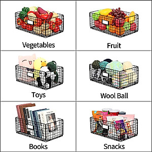 X-cosrack Foldable Cabinet Wall Mount Metal Wire Basket Organizer Pantry Basket with Handles - 3 Pack -16" x 9 1/2" X 6", Food Storage Mesh Bin for Kitchen Bathroom Laundry Closet Garage Patent Design