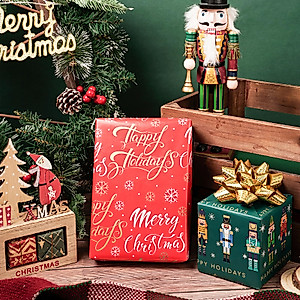 RUSPEPA Reversible Wrapping Paper Roll - Mini Roll - Christmas Nussknacker and Happy Holidays Pattern Great for Christmas, Party, Holiday - 17.5 Inches X 32.8 Feet