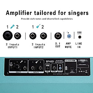 Coolmusic BP40D Powered Acoustic Guitar Amplifier- Portable Bluetooth Speaker 80W W/Battery with Reverb Chorus Delay Effect, 6 Inputs,3 Band EQ, Blue