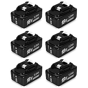 Amityke 6Pack Compatible with Makita18v Battery 5.0Ah, Replacement Battery for Makita with Power Indicator, BMS Safty System-for BL1830B, BL1815, BL1825, BL1835, BL1845