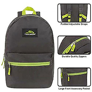 Trail maker Classic 17 Inch Backpack with Adjustable Padded Shoulder Straps (Grey/Green)