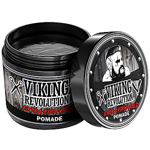 Viking Revolution Extreme Hold Pomade for Men – Style & Finish Your Hair - Extra Firm,Strong Hold & High Shine for Men’s Styling Support - Water Based Male Grooming Product is Easy to Wash Out, 4oz