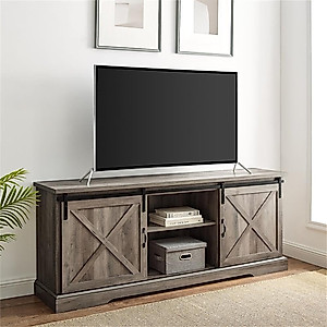 Walker Edison Corbin Modern Farmhouse Sliding X Barn Door TV Stand for TVs up to 80 Inches, 70 Inch, Grey Wash