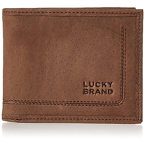 Lucky Brand Men's Embossed Bifold Wallet (Available in Cotton Canvas, Grooved Leather-Brown, One Size