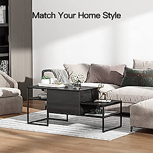 Amada Lift Top Coffee Table, Rectangle Coffee Table with Hidden Compartment and Storage Shelf, Modern Coffee Table for Living Room, Office, Entertainment Center, AMCT3B