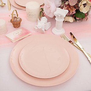 KIRE 60PCS Pink Plastic Plates Disposable-Heavy Duty Pink Plates for Party/Mothers Day/Easter-Include 30Pieces 10.25inch Pink Dinner Plates and 30Pieces 7.5inch Pink Dessert/Salad Plates