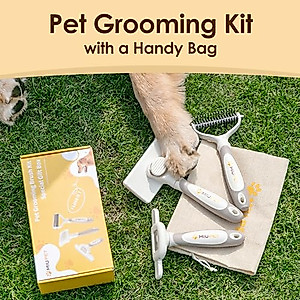 MIU PET Professional Long Haired Dog Grooming Kit - Cat Grooming Brush, Dog Deshedding Brush and Self-Cleaning Slicker Brush 3 in 1 Dog Brush Set Gift Box for Long Hair Dogs Owners