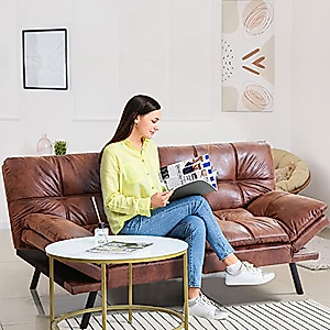 QAIIOO Futon Sofa Brown with Compact Living Space, Memory Foam Modern Convertible Sleeper Bed, Folding Recliner Adjustable Backrest Armrests, Apartment, Dorm, Bonus Room, 71" D x 33" W x 31.5" H