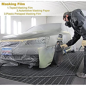 uyoyous 6 Rolls Plastic Painting Film, 9 x 67 ft Pre Taped Masking Paper, Plastic Masking Film, Tape and Drape Painters Paper Rolls for Automotive Furniture Painting Covering