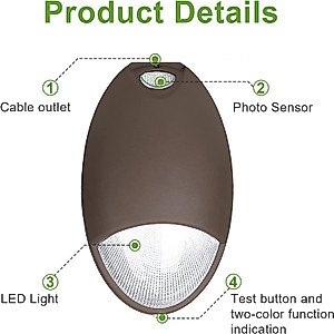 LED Emergency Light with Battery Backup and Photocell, Self Test Diagnostics, Outdoor LED Emergency Wallpack, 12W 100-277VAC UL-924 Fire Resistant IP65 Wet Location, Dark Bronze UL Listed (3 Pack)