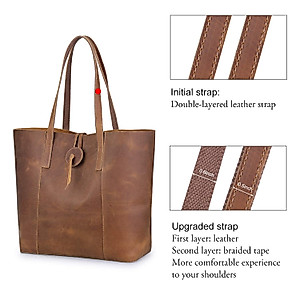 S-ZONE Vintage Genuine Leather Tote Bag for Women Large Shoulder Purse Handbag with Clutch Bag