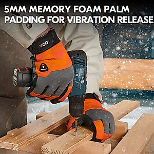 Vgo... 0°C/32°F Winter 3M Thinsulate Lined Work Gloves,Waterproof Work Gloves,Cold Storage,Freezer Use(M,Orange,SL7716FW)